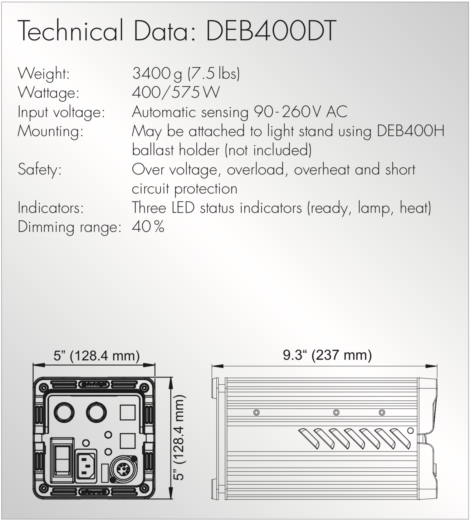 DEB400DT-HS-U - Flicker Free Ballast for 400/575w DLH400DT HMI Light w ...